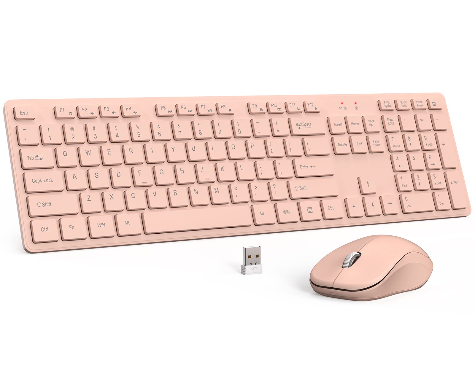 Wireless Keyboard and Mouse Combo, 2.4G USB Quiet Silent Wireless Mouse Keyboard Combo for Computer, Laptop, PC, Desktops, Monitor by Deeliva (Pink)