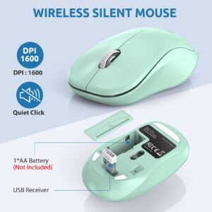 Wireless Keyboard and Mouse, 2.4GHz Ergonomic Compact Quiet Full-Size Computer Keyboard Cordless Mouse Combo with Nano USB Receiver for Windows, Laptop, PC, Notebook (Mint Green)