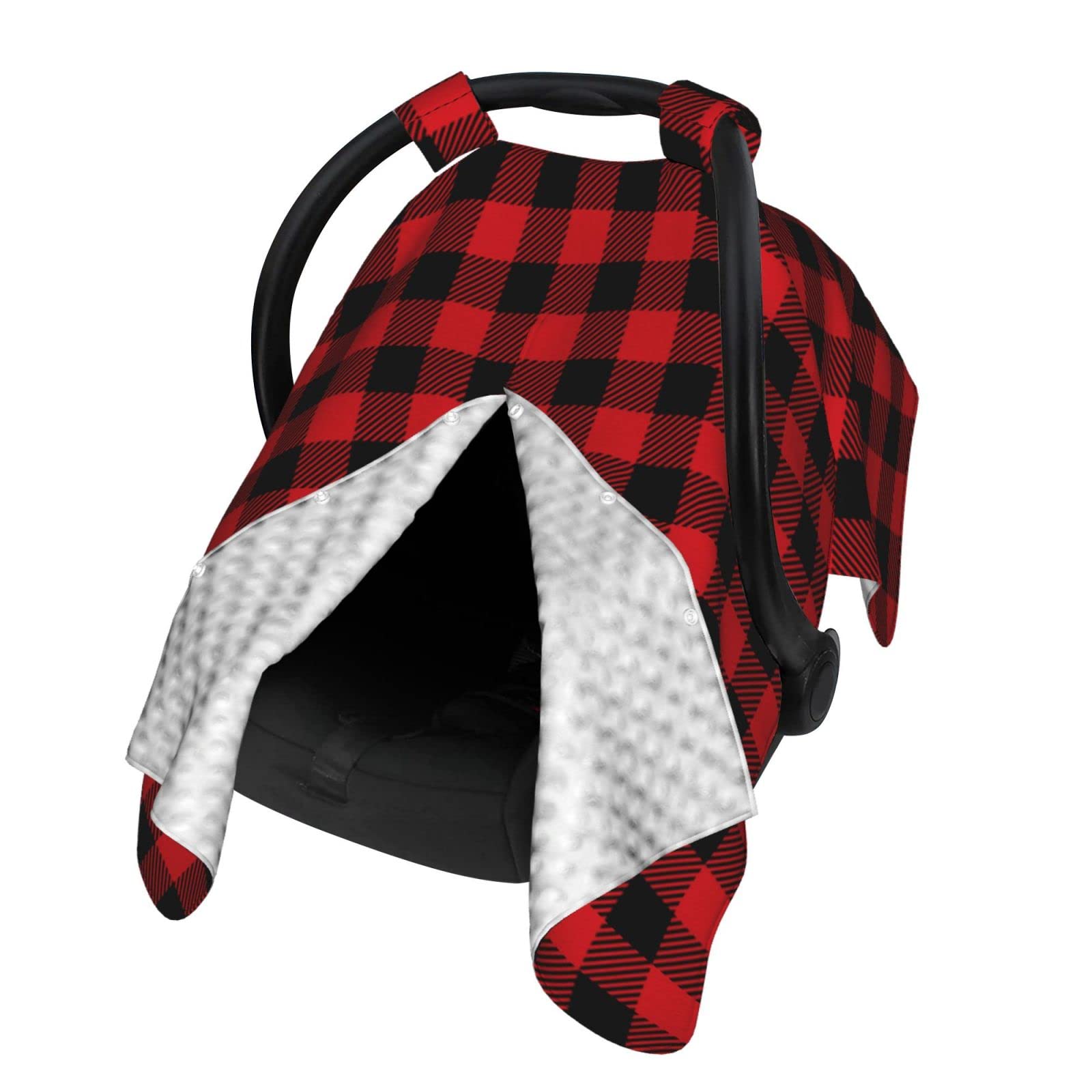 Black and Red Buffalo Check Plaid Christmas Baby Car Seat Canopy Cover Multi Use Nursing Cover for Newborn Car Seat Canopy Mom Nursing Breastfeeding Covers Newborn Shower Gift