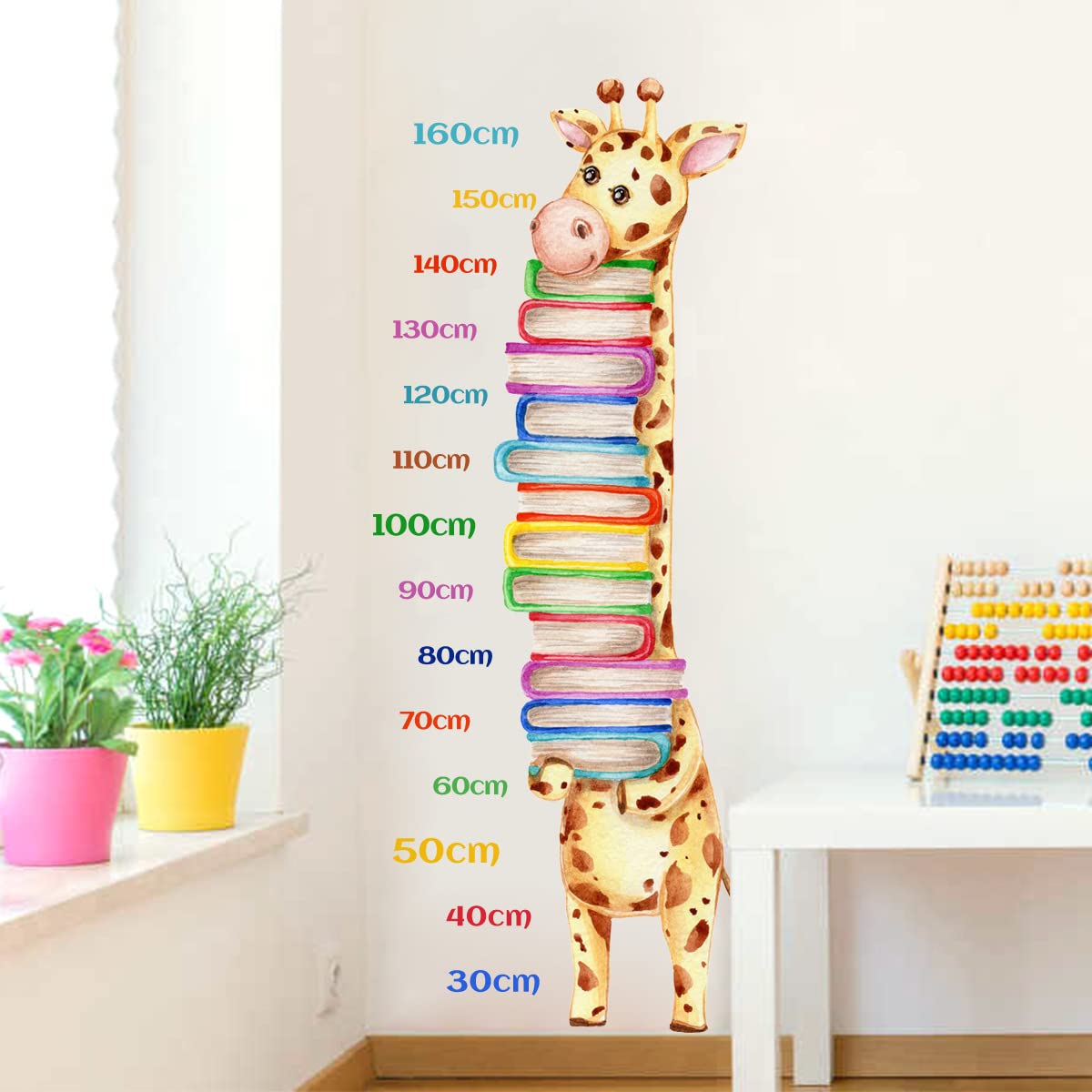 Boodecal 24.4 inch x 57 inch Giraffe Books Cute Animal Cartoon Version Growth Chart for Kids Height Chart Ruler Wall Decor for Measuring Kids Boys Girls Wall Decals Stickers for Children Room Nursery