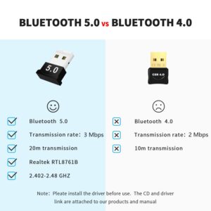 Bluetooth Adapter for PC 5.0 ALINKVITE Bluetooth Adapter for Windows 11/10/8.1/8/7 Bluetooth Dongle with Ultra Range Dual Mode USB Dongle for PC for Keyboard, Mobile, Printer, Headset, Speakers