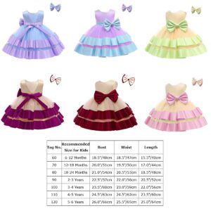 Flower Girls Bowknot Tutu Dress for Kids Baby Christening Baptism Communion Birthday Party Formal Dress Toddler Princess Pageant Wedding Bridesmaid Backless Gown + Headwear Purple + Blue 12-18 Months