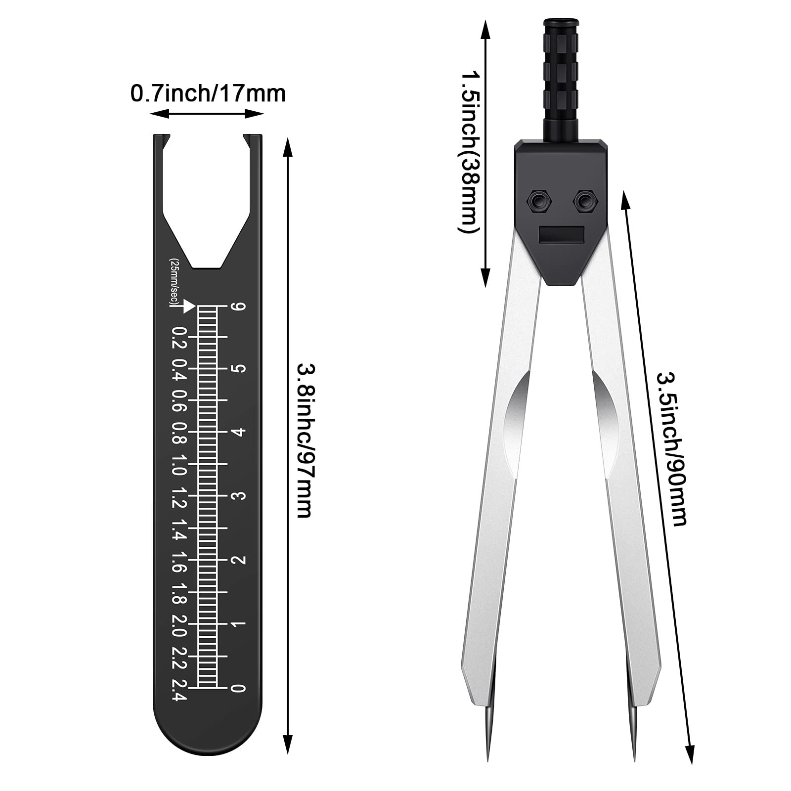 EKG Caliper ECG Calipers Measuring Tool with Ruler Electrocardiogram Drafting Divider for Nursing (Black,2 Pieces)