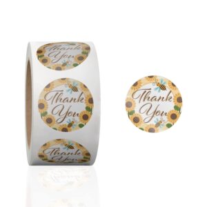 1.5" sunflower and bees thank you stickers - sunflower stickers - thank you labels for favors - packing stickers - small business thank you stickers rolls | 500 pcs