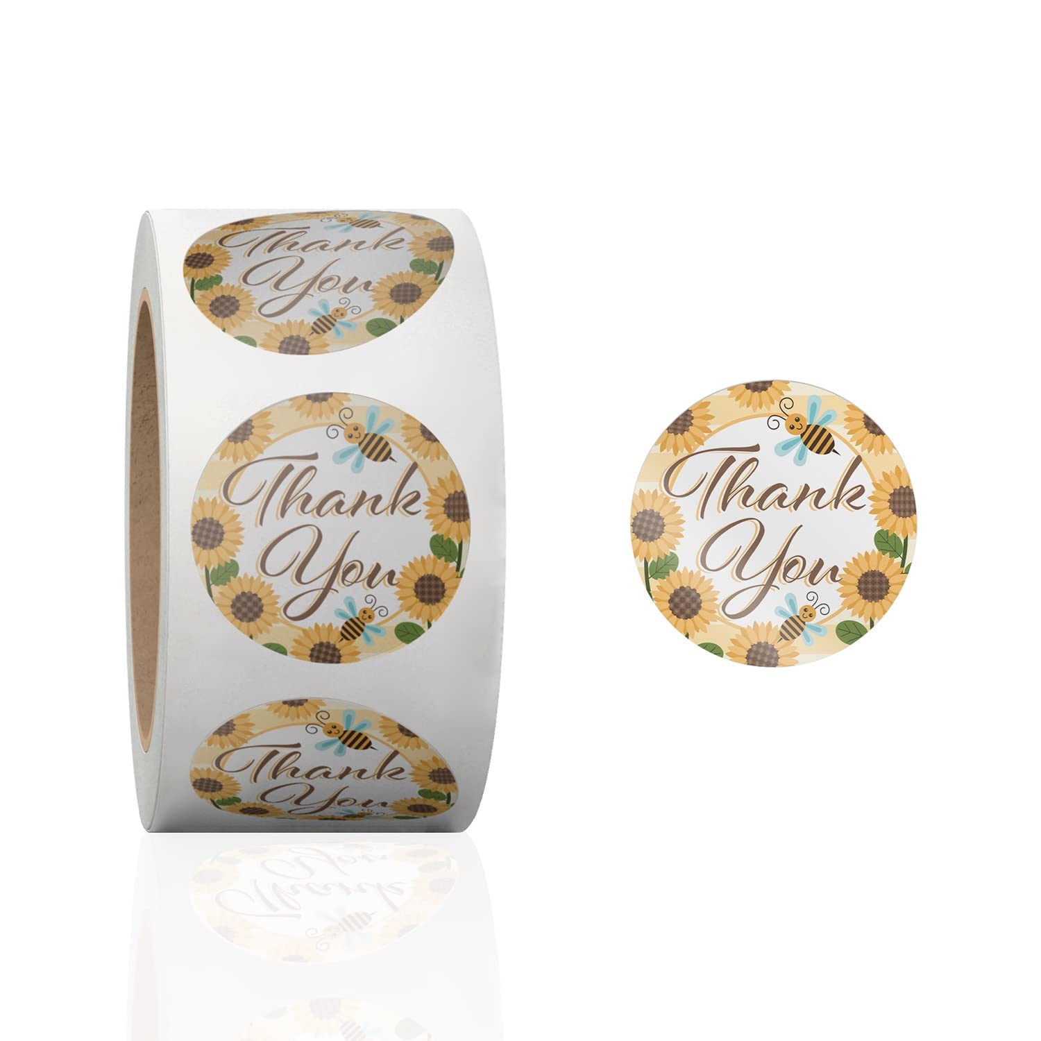 1.5" Sunflower and Bees Thank You Stickers - Sunflower Stickers - Thank You Labels for Favors - Packing Stickers - Small Business Thank You Stickers Rolls | 500 Pcs