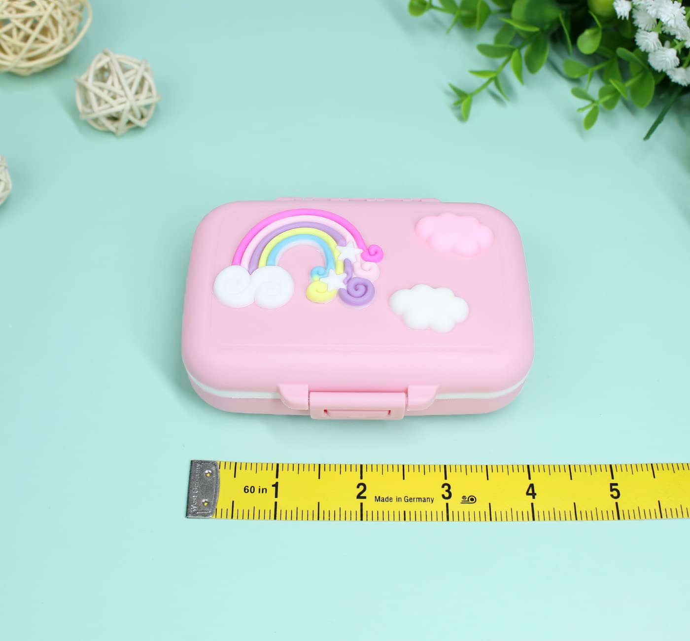 Vewye Baby Tooth Box Kids Keepsake Organizer Cute Children Tooth Fetal Hair Container with English Mark (Rainbow-Pink)