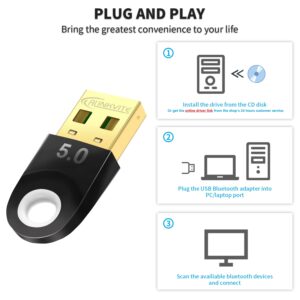 Bluetooth Adapter for PC 5.0, ALINKVITE Bluetooth Adapter for Windows 11/10/8.1/8/7, Bluetooth Dongle with Ultra-Range, Dual-Mode, USB Dongle for Keyboard, PC, Mobile, Printer, Headset, Speakers