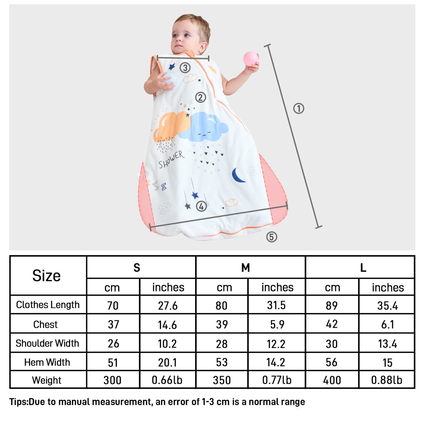 ZIGJOY Baby Winter Sleeping Bag 2.5 TOG Sleeveless Newborn Wearable Blankets with 2-Way Zipper Cotton Sleep Sack Suitable for Baby Girl Boy 0-6 Months