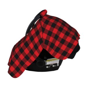 Black and Red Buffalo Check Plaid Christmas Baby Car Seat Canopy Cover Multi Use Nursing Cover for Newborn Car Seat Canopy Mom Nursing Breastfeeding Covers Newborn Shower Gift