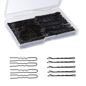 200pcs hair pins kit,bobby pins and u shaped hair pins bun hair pins gifts for women girls with storage box wedding hairstyles (black,2inch)