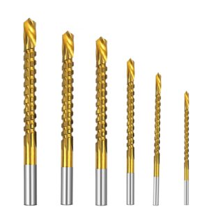 perfactool 6pcs titanium nitride coated twist drill bits set straight shank, 4241 high-speed steel,135 degree tip,cobalt drill bit set power tool for hardened metal, stainless steel, plastic and wood