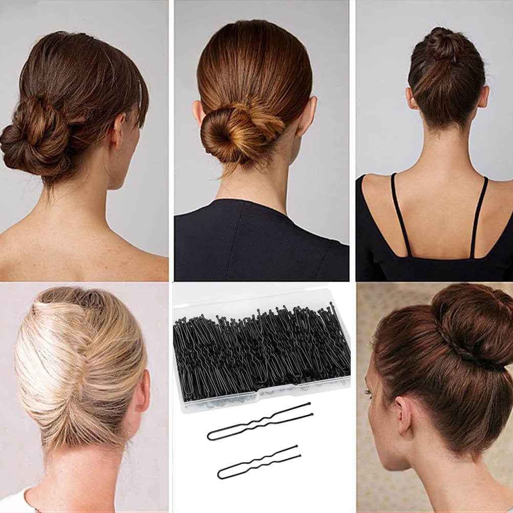 200Pcs 2.4 & 2 Inchs U Shaped Hair Pins Bun Hair Pins Bun Bobby Pins With Storage Box for Women Girls and Hairdressing Salon (Black)