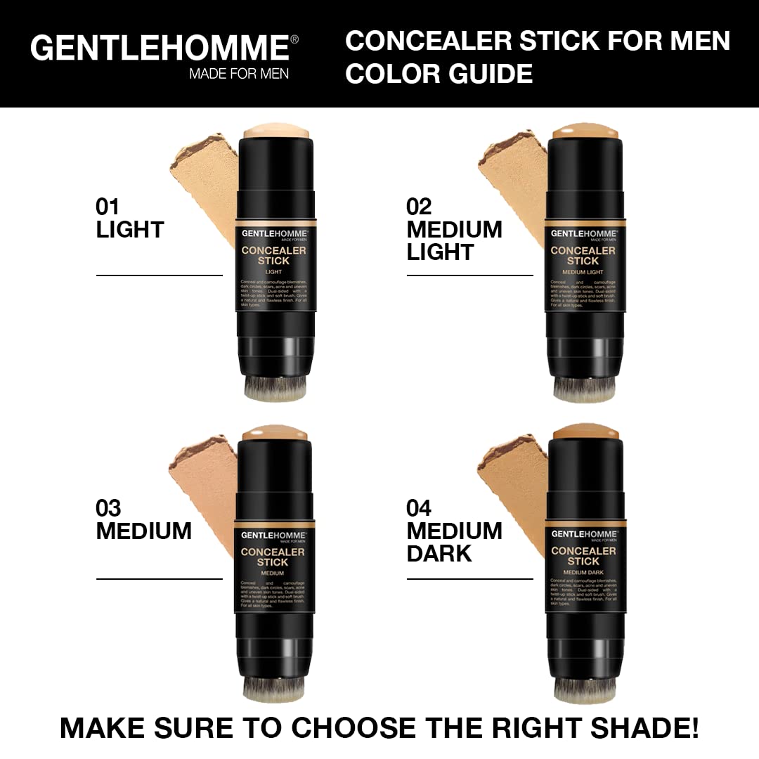 Concealer Stick with Brush for Men - Eraser Dark Circles - Men’s Multi-Use Concealer - Dual Sided Full Coverage Concealer Pen with Soft Brush - Buildable Coverage Makeup - All Skin Types - (Medium)