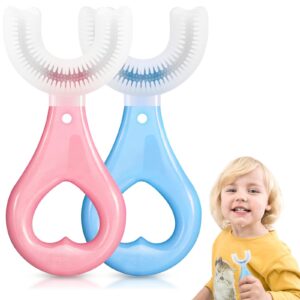 auruza kids u shaped toothbrush food grade soft silicone brush head,u-type 360° oral toothbrush cleaning with handle design for kids（2-6 years old）