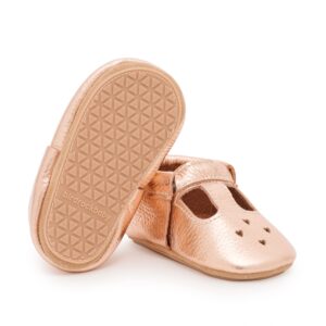 birdrock baby hard sole mary janes - genuine leather shoes for toddler girls (rose gold, 6.5)