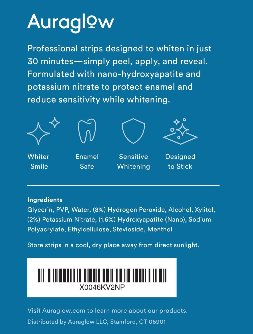 Auraglow Teeth Whitening Strips, Sensitive Whitening Strips, 14 Whitening Treatments, 8% Hydrogen Peroxide with Nano Hydroxyapatite (nHAp) to Reduce Sensitivity and Protect Enamel, 28 Strips, Mint