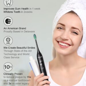 BAOVERI Electric Toothbrush with 8 Brush Heads for Adults&Kids, Ultrasonic Electric Toothbrushes, 5 Modes & 3 Intensity Levels, 2 Minutes Smart Timer, 4 Hours Fast Charge for 60 Days