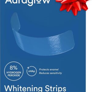 Auraglow Teeth Whitening Strips, Sensitive Whitening Strips, 14 Whitening Treatments, 8% Hydrogen Peroxide with Nano Hydroxyapatite (nHAp) to Reduce Sensitivity and Protect Enamel, 28 Strips, Mint