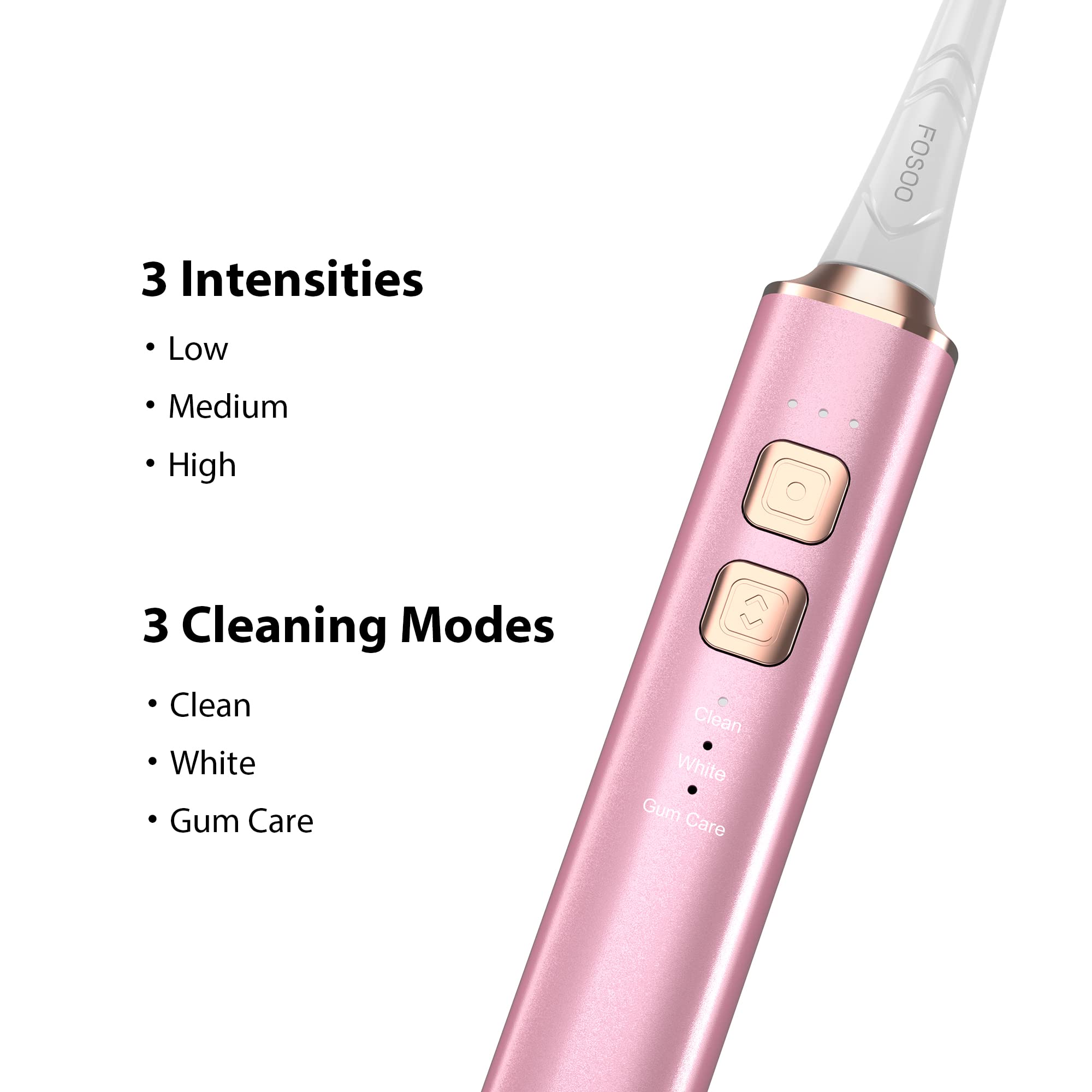 FOSOO Sonic Electric Toothbrushes for Adults, LUX Toothbrushes Electric Rechargeable with 120 Days Battery Life,38000vpm,3 Modes,2 Min Smart Timer,Metal Cover w 5 Colors Optional (Pink)