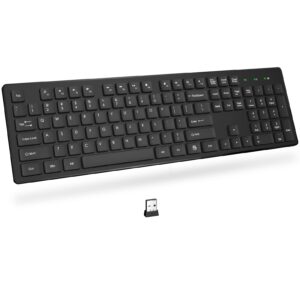 ratel office wireless keyboard, 2.4g full-size silent keyboard with numeric keypad, long battery life, lag-free, slim usb cordless keyboard for pc laptop computer windows (black)