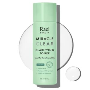 rael toner, miracle clear clarifying toner - facial toner for face, oily and acne prone skin, korean skincare, with succinic acid, hydrating vitamin b5, vegan, cruelty free (5.1 oz)