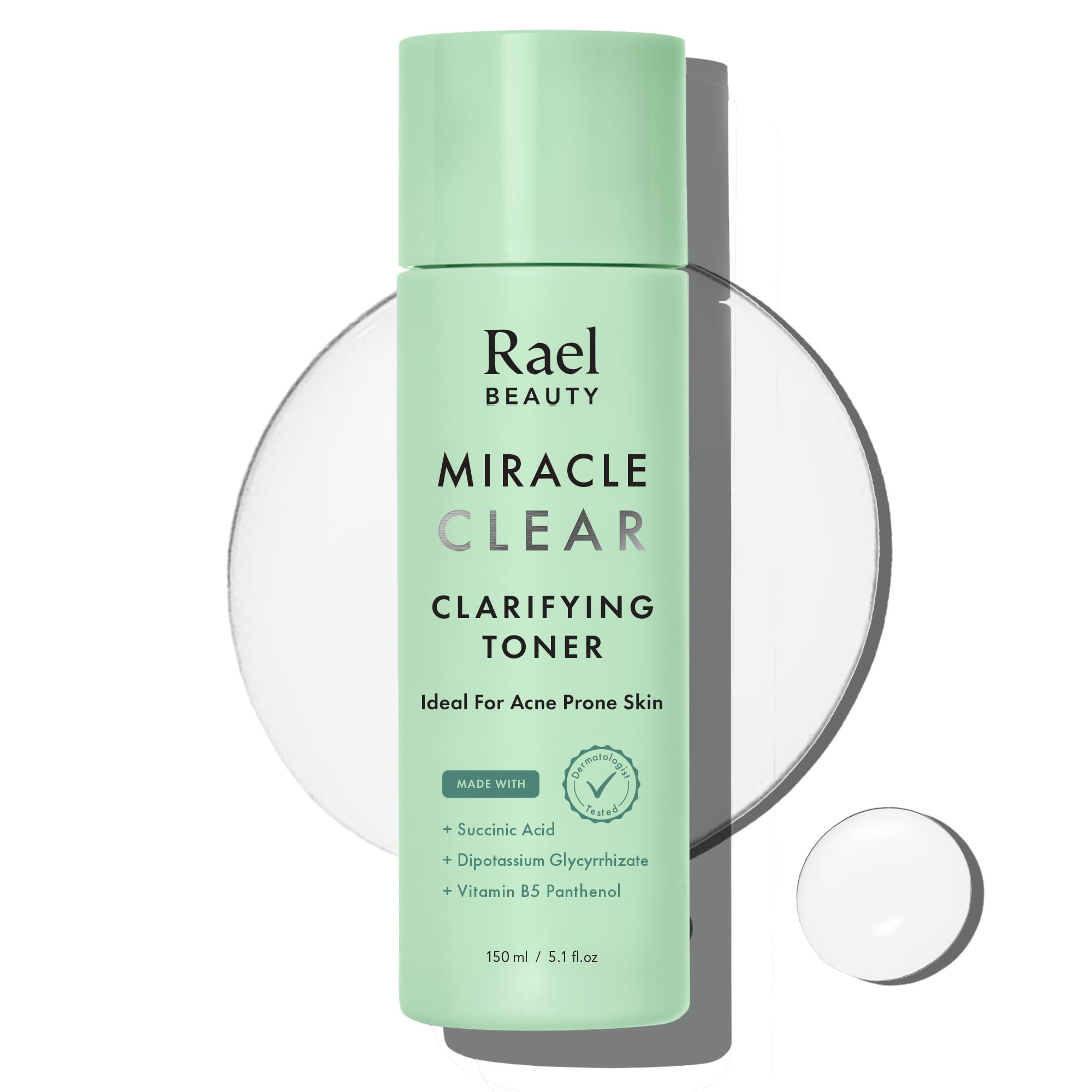 Rael Toner, Miracle Clear Clarifying Toner - Facial Toner for Face, Oily and Acne Prone Skin, Korean Skincare, with Succinic Acid, Hydrating Vitamin B5, Vegan, Cruelty Free (5.1 oz)