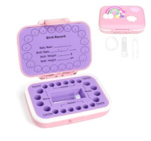 vewye baby tooth box kids keepsake organizer cute children tooth fetal hair container with english mark (rainbow-pink)