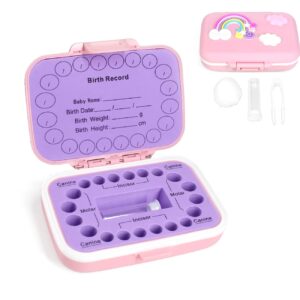 Vewye Baby Tooth Box Kids Keepsake Organizer Cute Children Tooth Fetal Hair Container with English Mark (Rainbow-Pink)