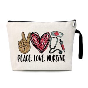 zhantuone peace love nursing cosmetic bag, gift best thank you gift for a nurse，nursing school graduation gift, nursing practitioner gift, nursing teacher birthday gift，gift for nurse, christmas gift