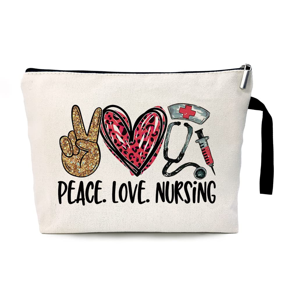 ZHANTUONE Peace Love Nursing Cosmetic Bag, Gift Best Thank You Gift for a Nurse，Nursing School Graduation Gift, Nursing Practitioner Gift, Nursing Teacher Birthday Gift，Gift for Nurse, Christmas gift