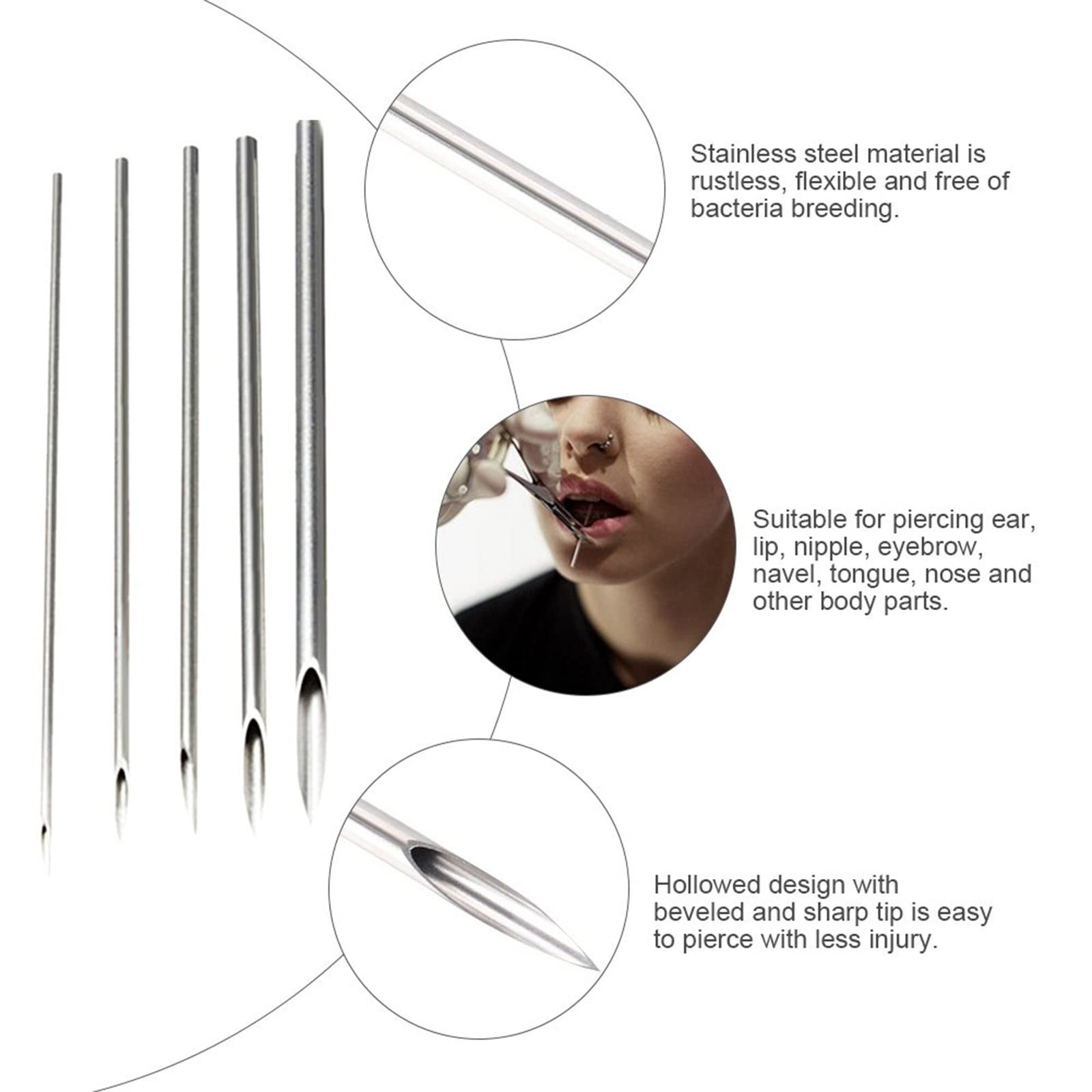 prgislew Ear Nose Piercing Needles - 50Pcs Mixed Piercing Needles 12G 14G 16G 18G and 20G Hollow Needles for Piercing Ear Nose Navel Nipple Lip Piercing Kits Piercing Tools Piercing Supplies