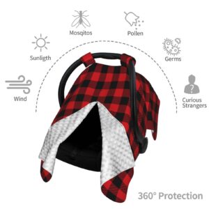 Black and Red Buffalo Check Plaid Christmas Baby Car Seat Canopy Cover Multi Use Nursing Cover for Newborn Car Seat Canopy Mom Nursing Breastfeeding Covers Newborn Shower Gift