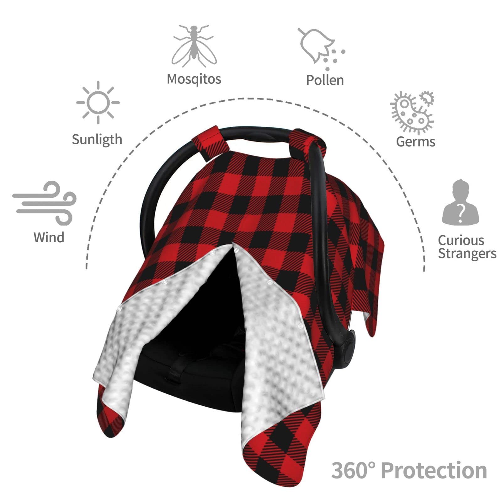 Black and Red Buffalo Check Plaid Christmas Baby Car Seat Canopy Cover Multi Use Nursing Cover for Newborn Car Seat Canopy Mom Nursing Breastfeeding Covers Newborn Shower Gift