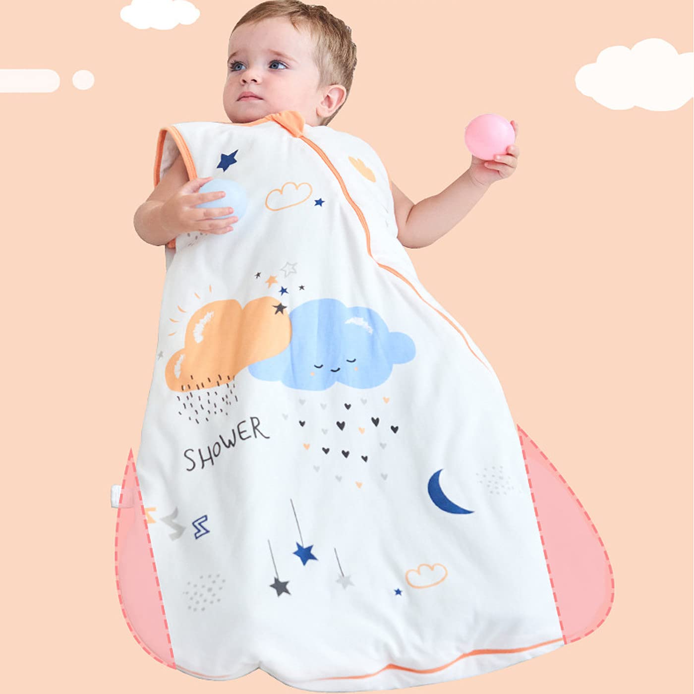 ZIGJOY Baby Winter Sleeping Bag 2.5 TOG Sleeveless Newborn Wearable Blankets with 2-Way Zipper Cotton Sleep Sack Suitable for Baby Girl Boy 0-6 Months