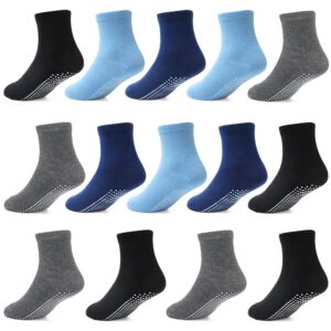 non slip toddler socks 14 pack anti skid sticky baby socks cotton socks for 0-5 years little boys girls kids children (04 black*4+dark grey*4+navy blue*3+blue*3, 3-5t)