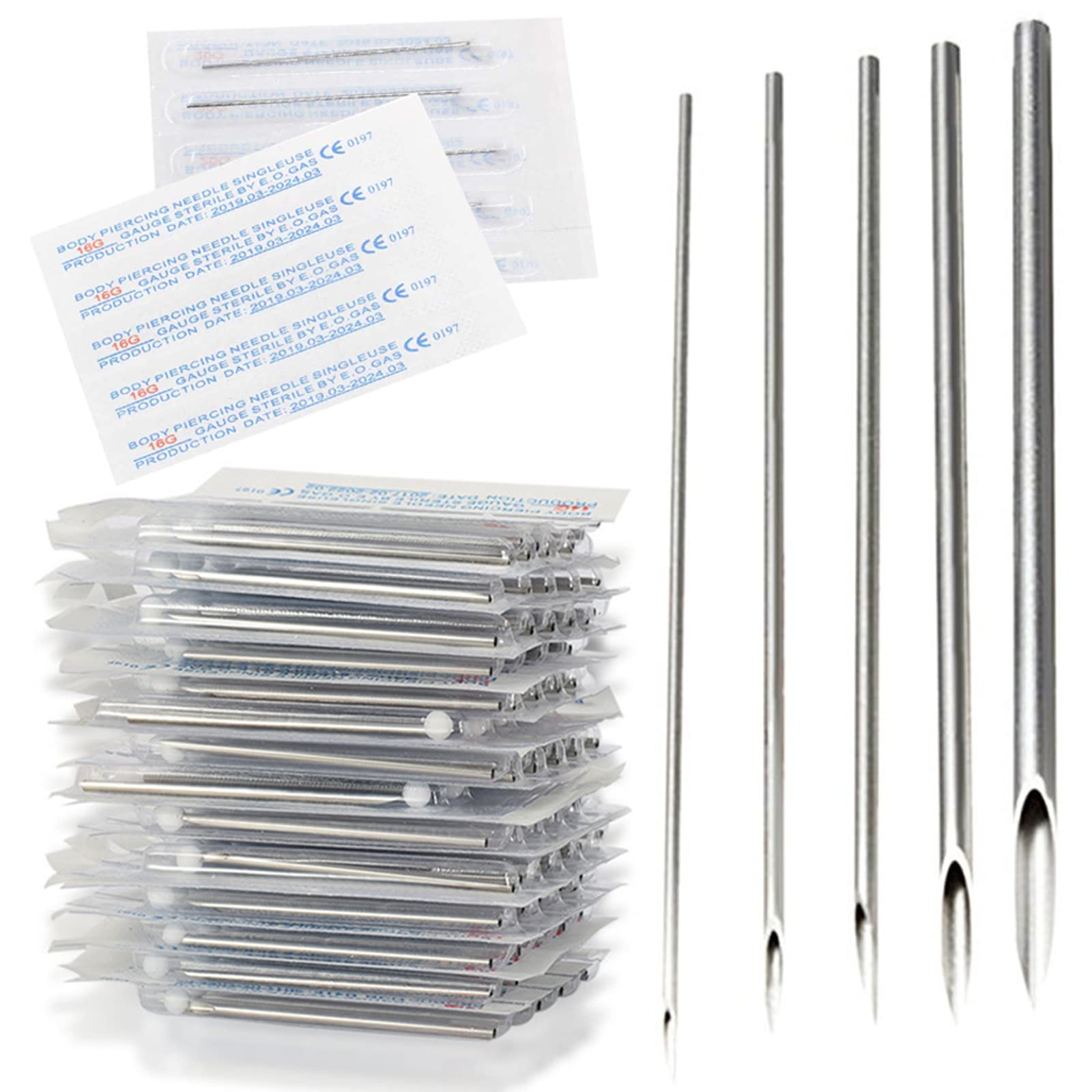 prgislew Ear Nose Piercing Needles - 50Pcs Mixed Piercing Needles 12G 14G 16G 18G and 20G Hollow Needles for Piercing Ear Nose Navel Nipple Lip Piercing Kits Piercing Tools Piercing Supplies