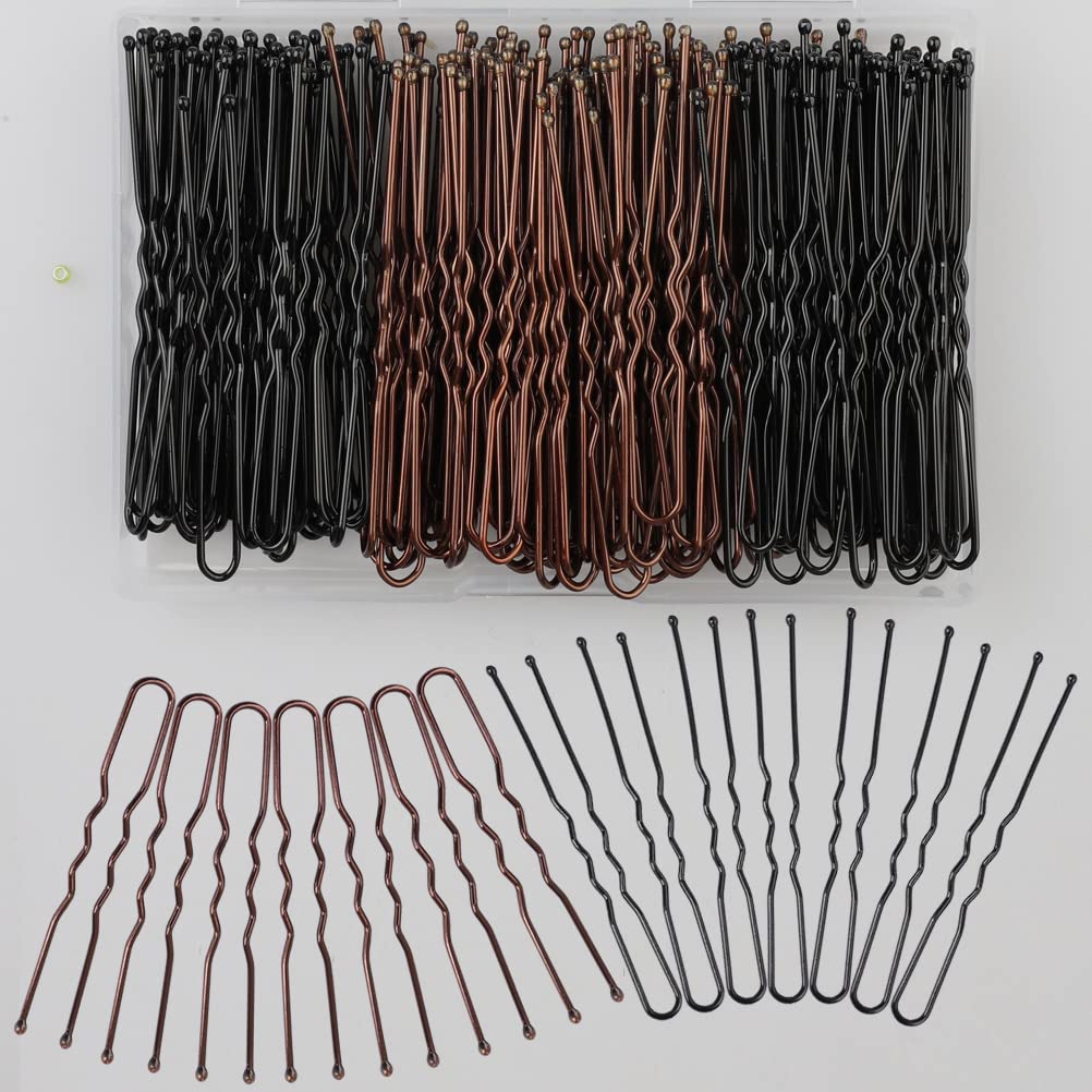 WSICSE U Shaped Hair Pins, 200Pcs 2.4Inches Hair Bun Pins with Storage Box for Buns, Women, Girls and Wedding Hairstyles (Black+Brown)