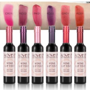 wine lip tint 6 colors, waterproof long lasting lip stain, non-stick cup lip gloss, light but smart, red and wonderful, lipstick set, fine packaging