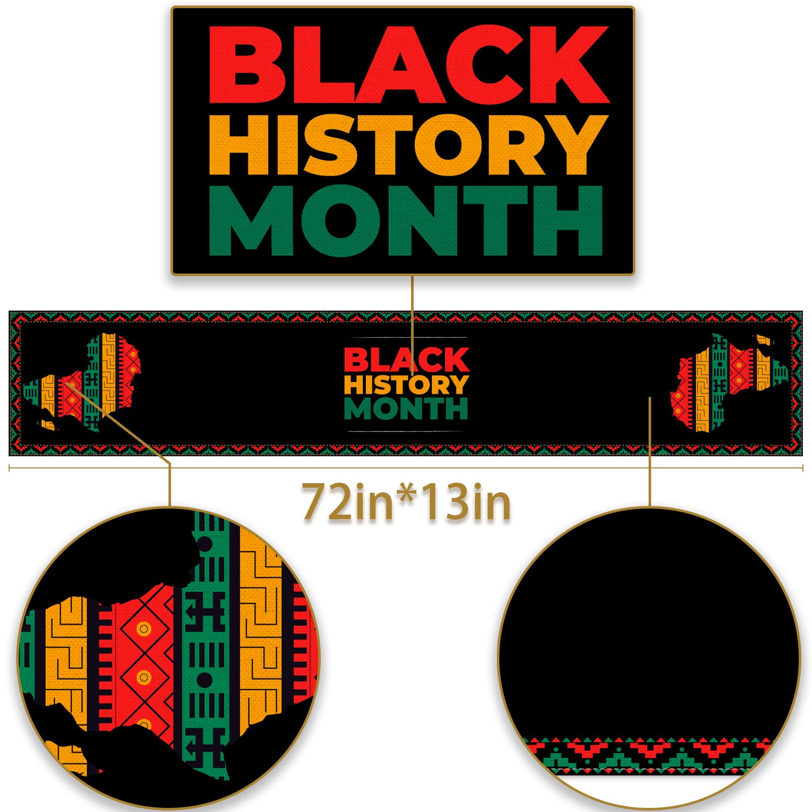 Pudodo Black History Month Table Runner African American Afro Festival Holiday Kitchen Dining Room Home Decoration (13" x 72")