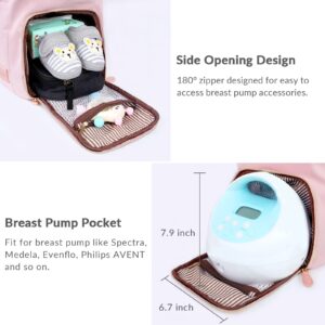 Mancro Breast Pump Bag Compatible for Spectra S1,S2, Medela Diaper Bag Tote with 3 Insulated Bottle Pockets, Pump Bag for Working Moms, Pink