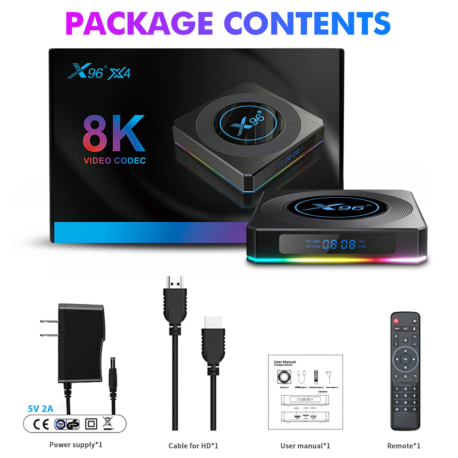 Android TV Box 11.0, X96 X4 Android TV Box 1000M Dual-WiFi 2.4G/5G, Android Box 4GB RAM 32GB ROM with Amlogic S905X4 Quad Core 64 Bits, AV1 8K/6K/4K 3D USB 3.0 BT 4.2 TV Box