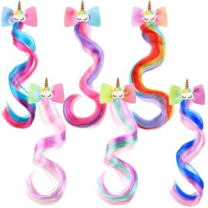 6 colors unicorn wig hair clips bows for hair braided extension colored hair bows braided curly wig hair extension for princess costume dress up hair accessory(charming style)