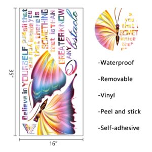 Mfault Inspirational Butterfly Believe in Yourself Quote Wall Decals Stickers, Large Motivational Saying Decoration Teens Girls Bedroom Living Room Art, Positive Phrase Women Home Kitchen Decor