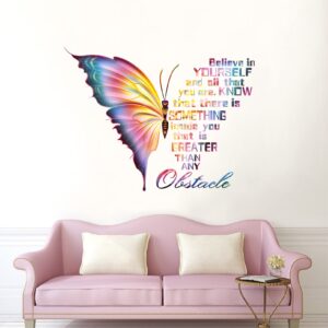 Mfault Inspirational Butterfly Believe in Yourself Quote Wall Decals Stickers, Large Motivational Saying Decoration Teens Girls Bedroom Living Room Art, Positive Phrase Women Home Kitchen Decor