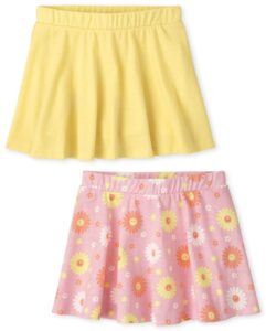 the children's place baby girls' and toddler elastic waistband skort, daisy/yellow 2-pack, 3t