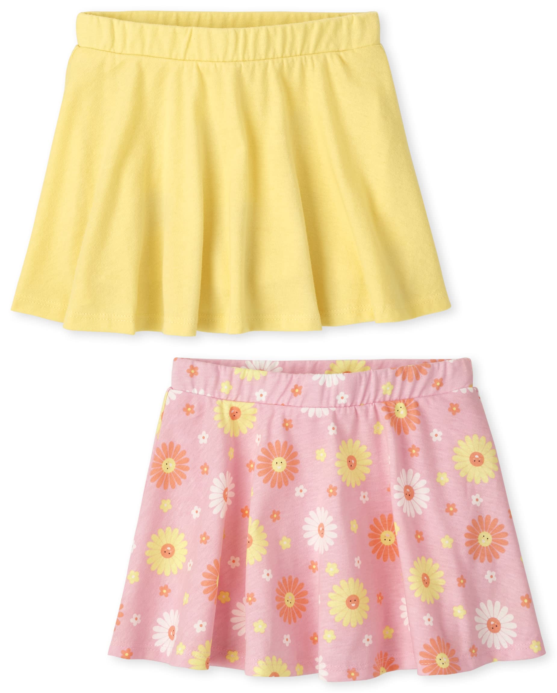 The Children's Place Baby Girls' and Toddler Elastic Waistband Skort, Daisy/Yellow 2-Pack, 3T