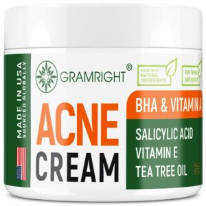 acne treatment face cream - acne spot treatment for face & acne dots - tea tree oil for acne - natural cystic acne treatment -made in usa- for all skin types - acne scar cream & pimple remover 4 fl.oz