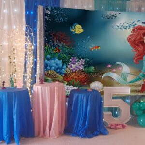 Mermaid Princess Backdrop,Under The Sea Mermaid Background for Photography Girls Birthday Party Decoration Supplies 5x3ft