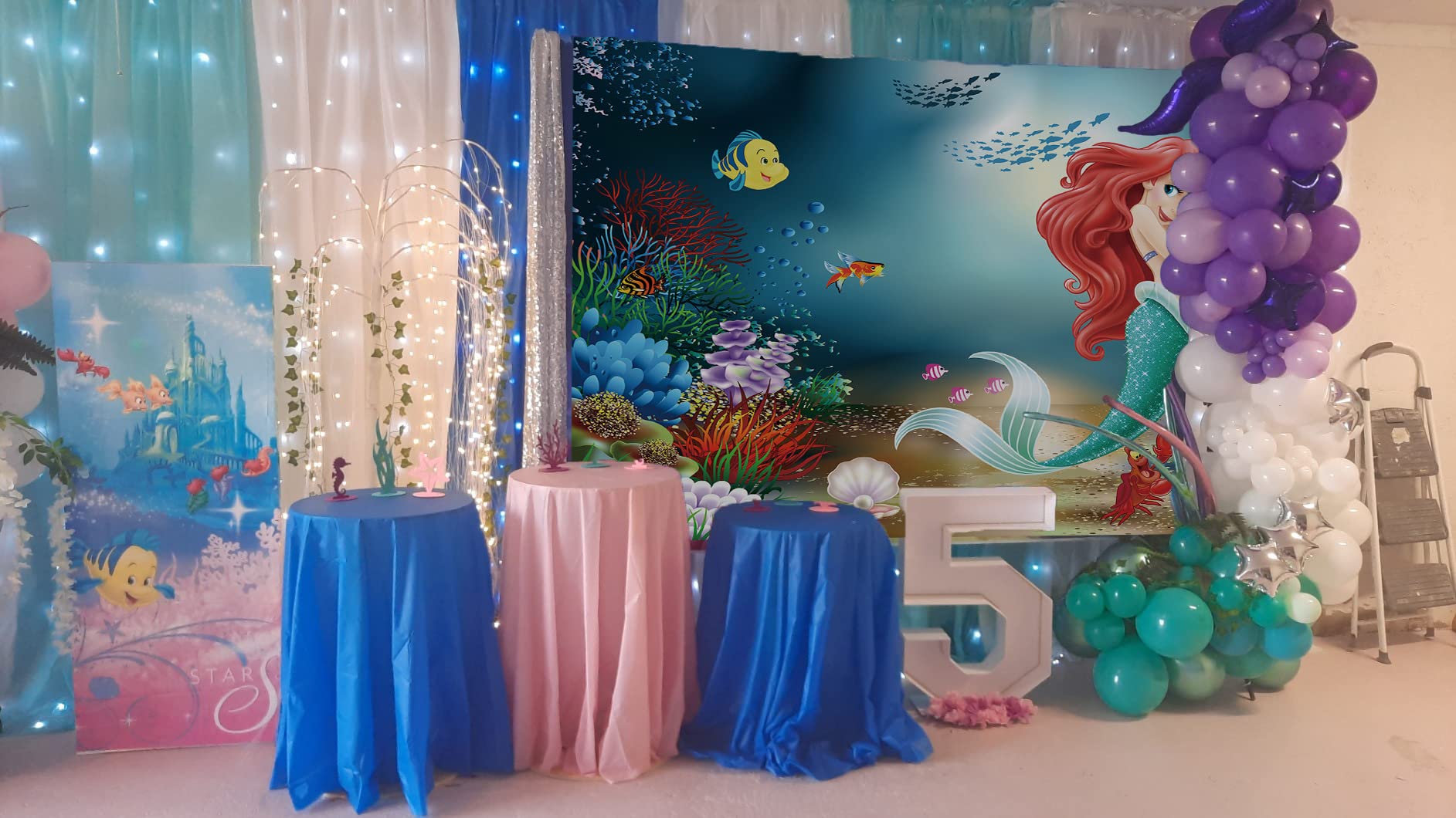 Mermaid Princess Backdrop,Under The Sea Mermaid Background for Photography Girls Birthday Party Decoration Supplies 5x3ft