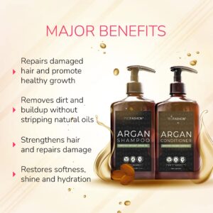 Profashion Keratin and Argan Oil Shampoo & Conditioner Bundle - Kertain Curly Hair Repair - Hair Oils for Natural Hair Growth - Deeply Moisturizing - For Dry, Damaged, and Frizzy Hair - 13.5 Oz each